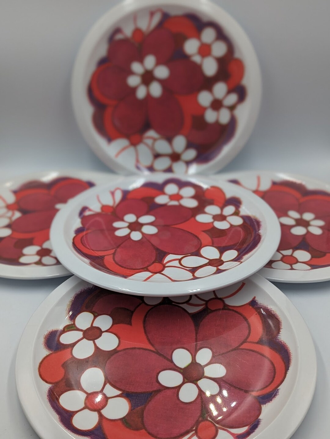 Retro 60s-70s Melamine Bessemer Pink Floral Dinner Plates Set of 5 - Etsy