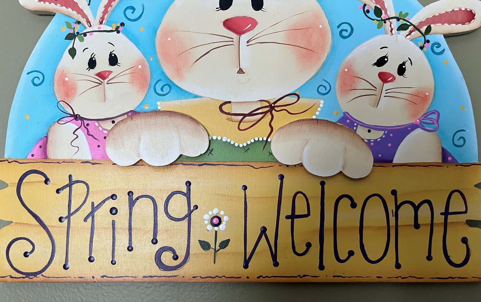 Spring Welcome Bunny Sign: Hand-painted Baltic Birch Wood - Etsy