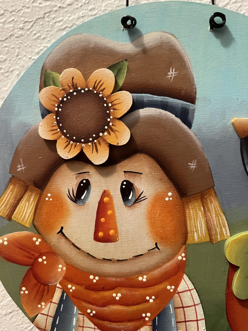 Small Round Scarecrow Plaque - Etsy