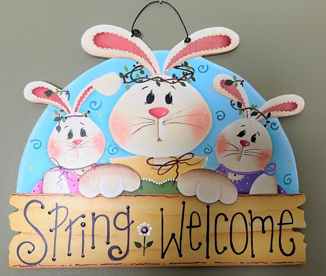 Spring Welcome Bunny Sign: Hand-painted Baltic Birch Wood - Etsy