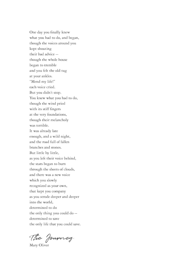 The Journey Poem by Mary Oliver Poster | Mary Oliver Print | Minimal ...