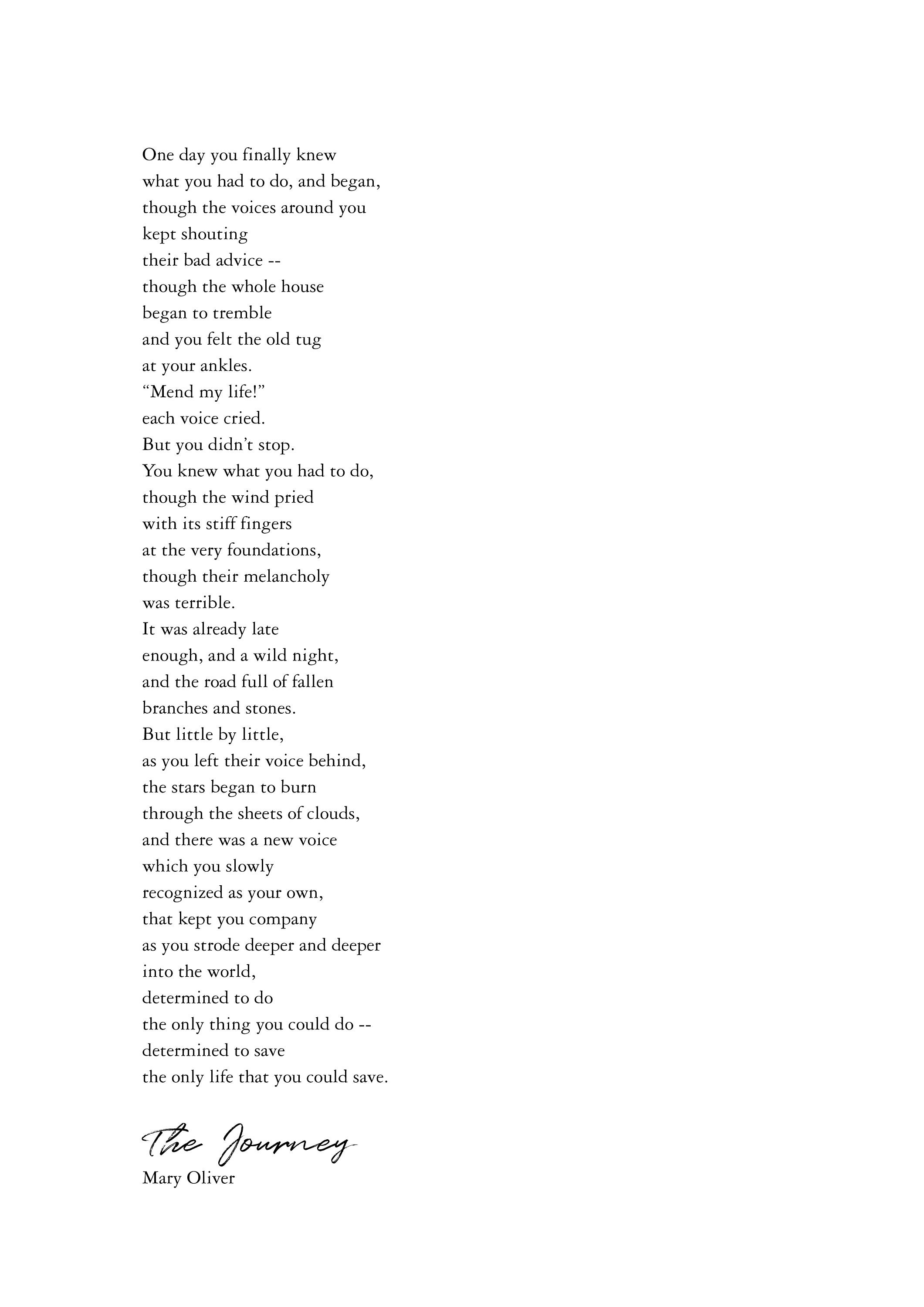 The Journey Poem by Mary Oliver Poster | Mary Oliver Print | Minimal ...