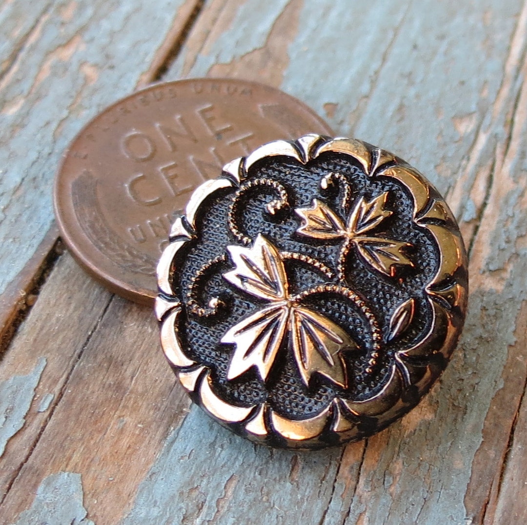 Joli bouton en verre noir et or Le Chic avec motif de feuille - Etsy Canada