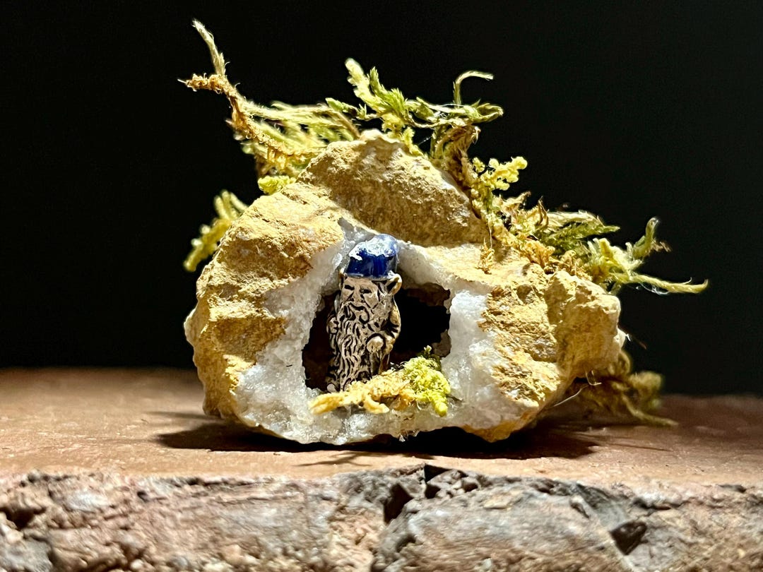 Geode Gnome Diorama, Gnome Crystal Cave Fairy Garden, Real Crystal ...