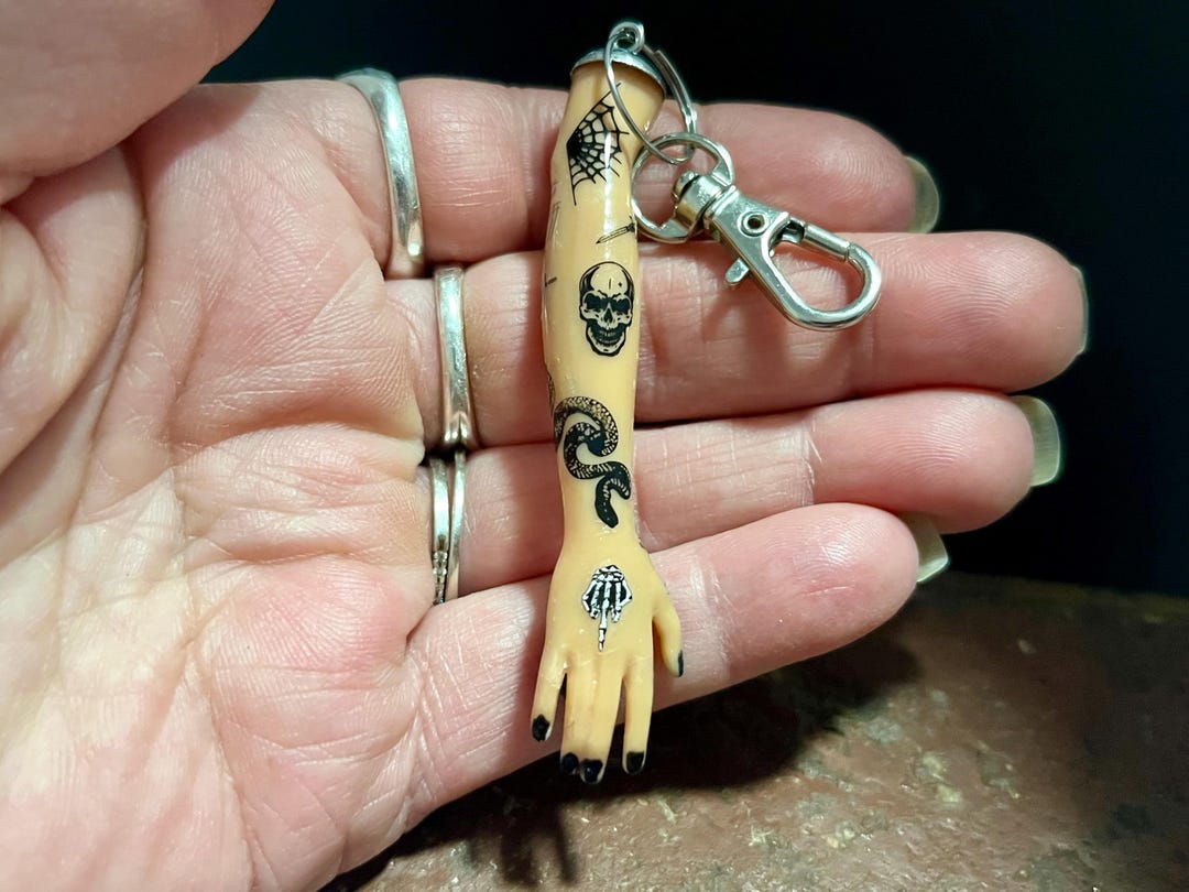 Gothic Guys Tattooed Arm Key Chain, OOAK Key Chain for Men, Unusual Up ...
