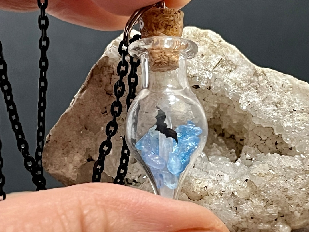 Gothic Tiny Bat & Crystal Point Glass Vile Pendant Necklace - Etsy