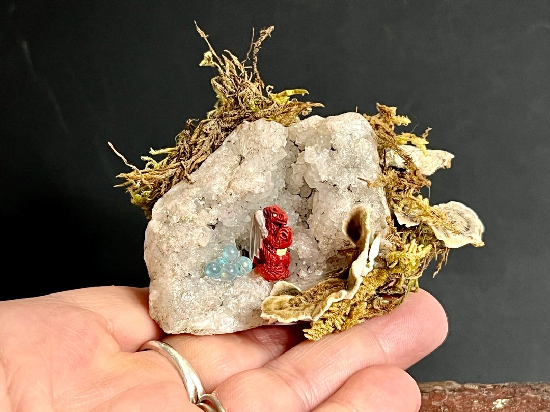 Miniature Dragon & Geode Diorama, Mini Dragon Fairy House, Real Geode ...