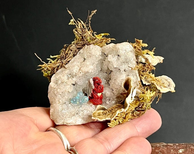 Miniature Dragon & Geode Diorama, Mini Dragon Fairy House, Real Geode ...
