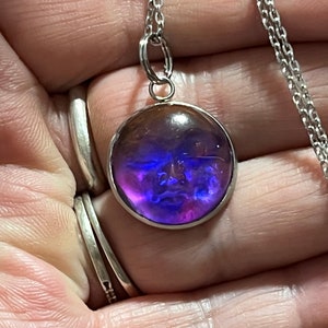 Two Tone Resting Moon Face Meditation Necklace, Blue & Pink Moon Face ...