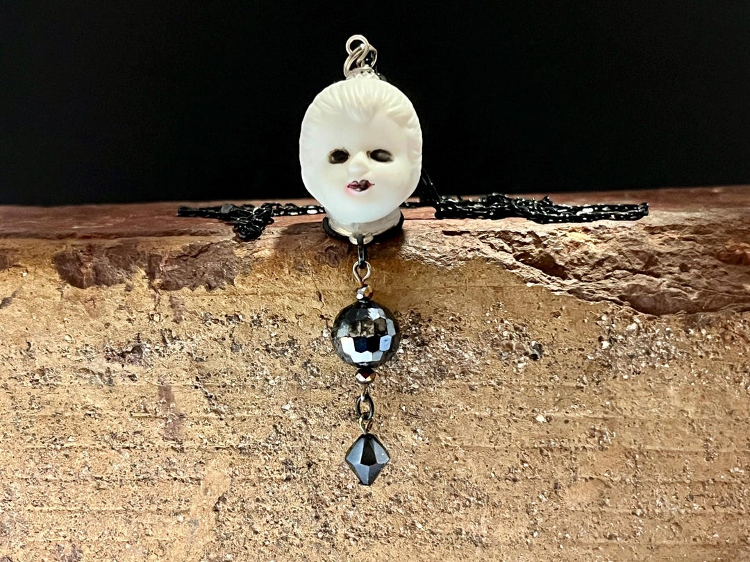 Spooky Creepy Doll Head Necklace, Creepy Halloween Jewelry, Bisque Clay ...
