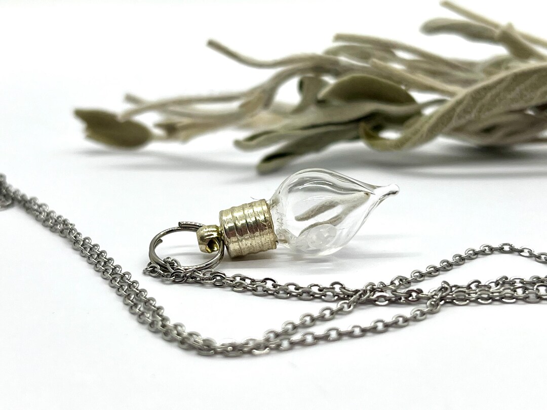 Real Sage & Quartz Crystals in A Teardrop Glass Vile Pendant Necklace ...