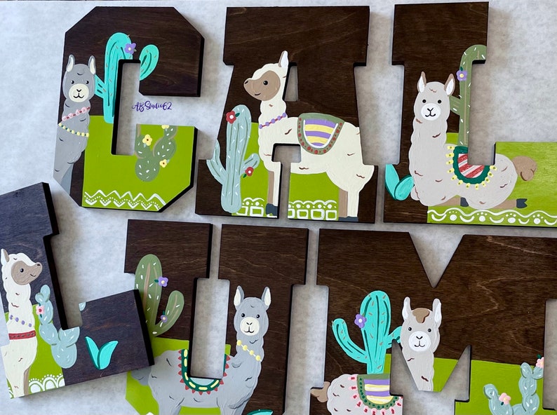 Llama Nursery Decor: Hand Painted Wooden Name Letters - Etsy