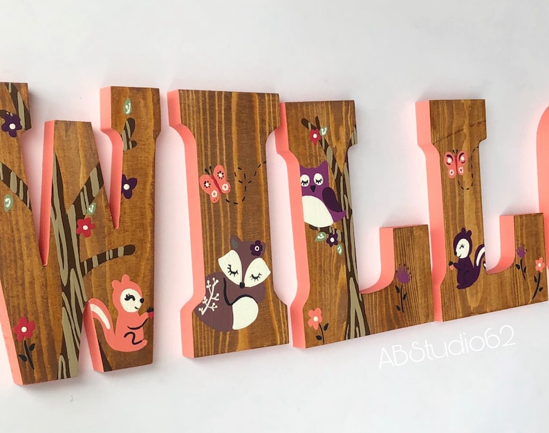 Wooden Letters for Nursery Woodland Nursery Decor Hand - Etsy