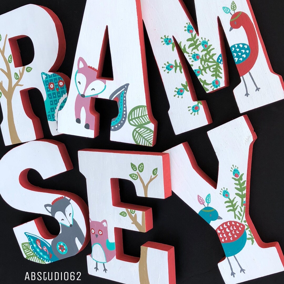 Wooden Letters for Nursery, Woodland Nursery Decor, Hand Painted Wood ...