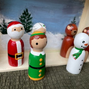Handprinted Wooden Peg Doll Holiday Set: Christmas Decor - Etsy