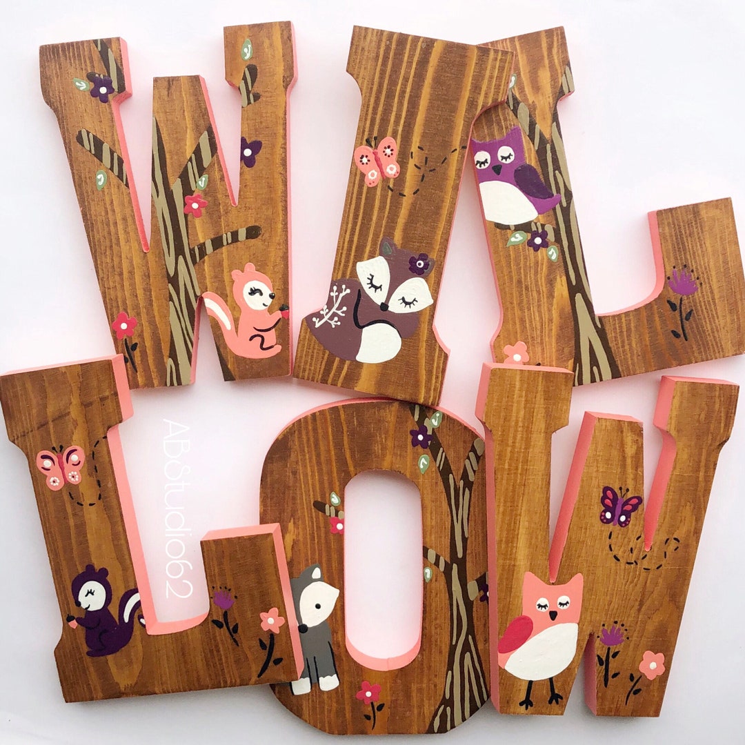 Wooden Letters for Nursery Woodland Nursery Decor Hand - Etsy