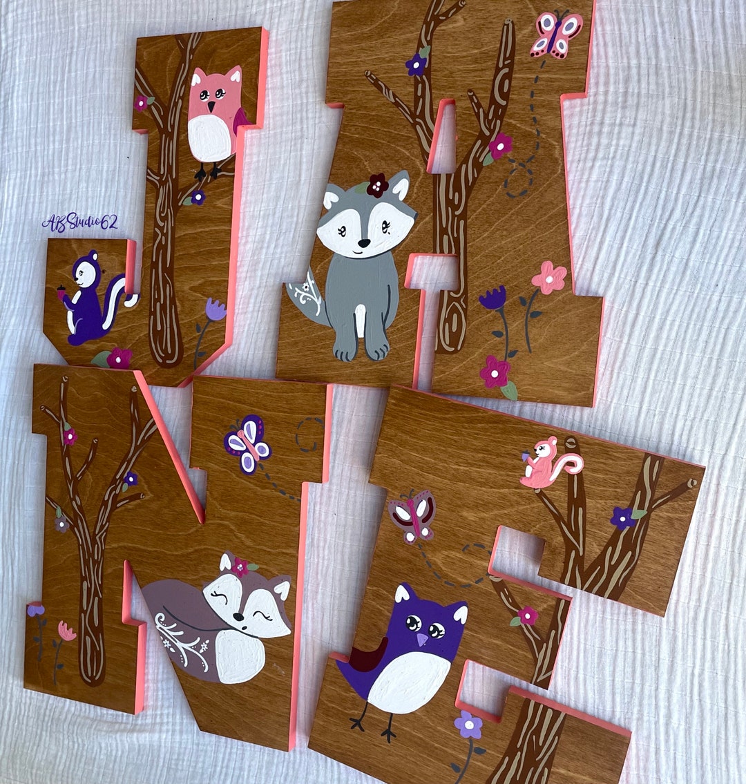 Wooden Letters for Nursery, Woodland Nursery Decor, Hand Painted Wood ...