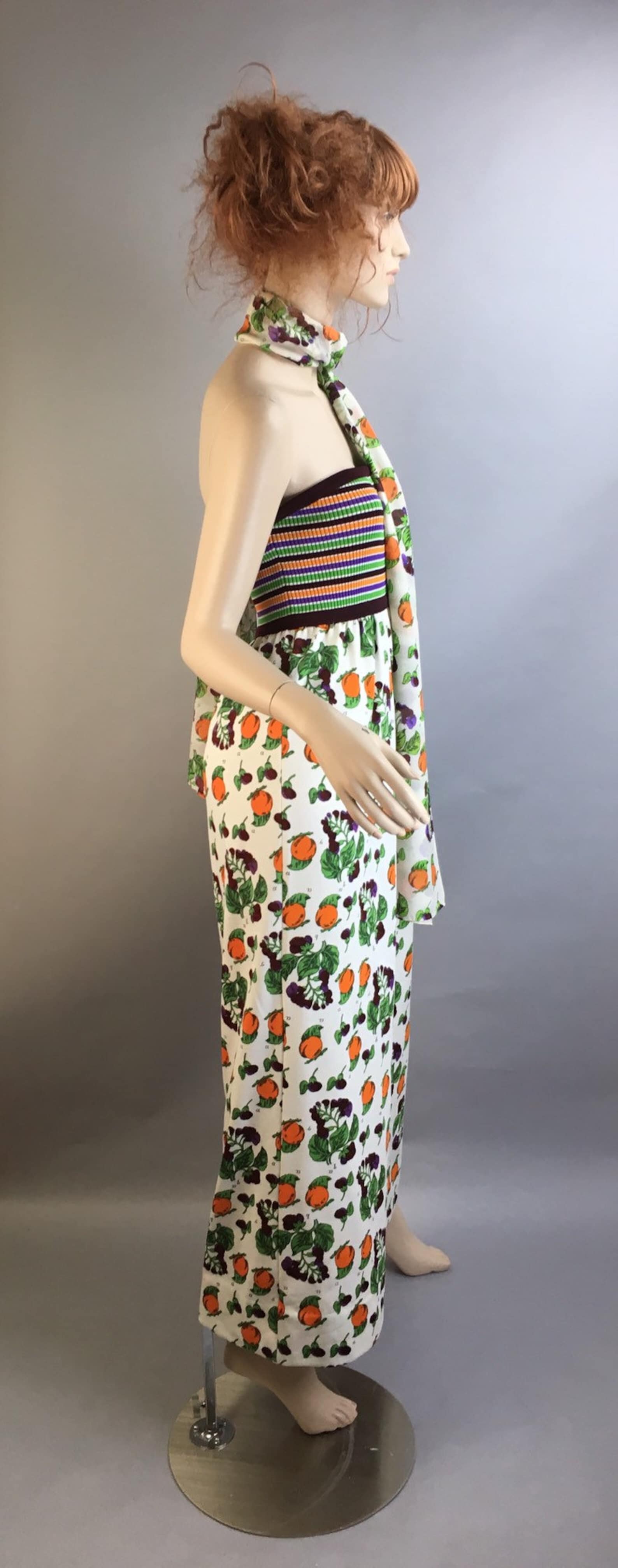 Vintage Sun Dress// Maxi 60s Dress// Fruit Print 60s Maxi Sun Dress - Etsy