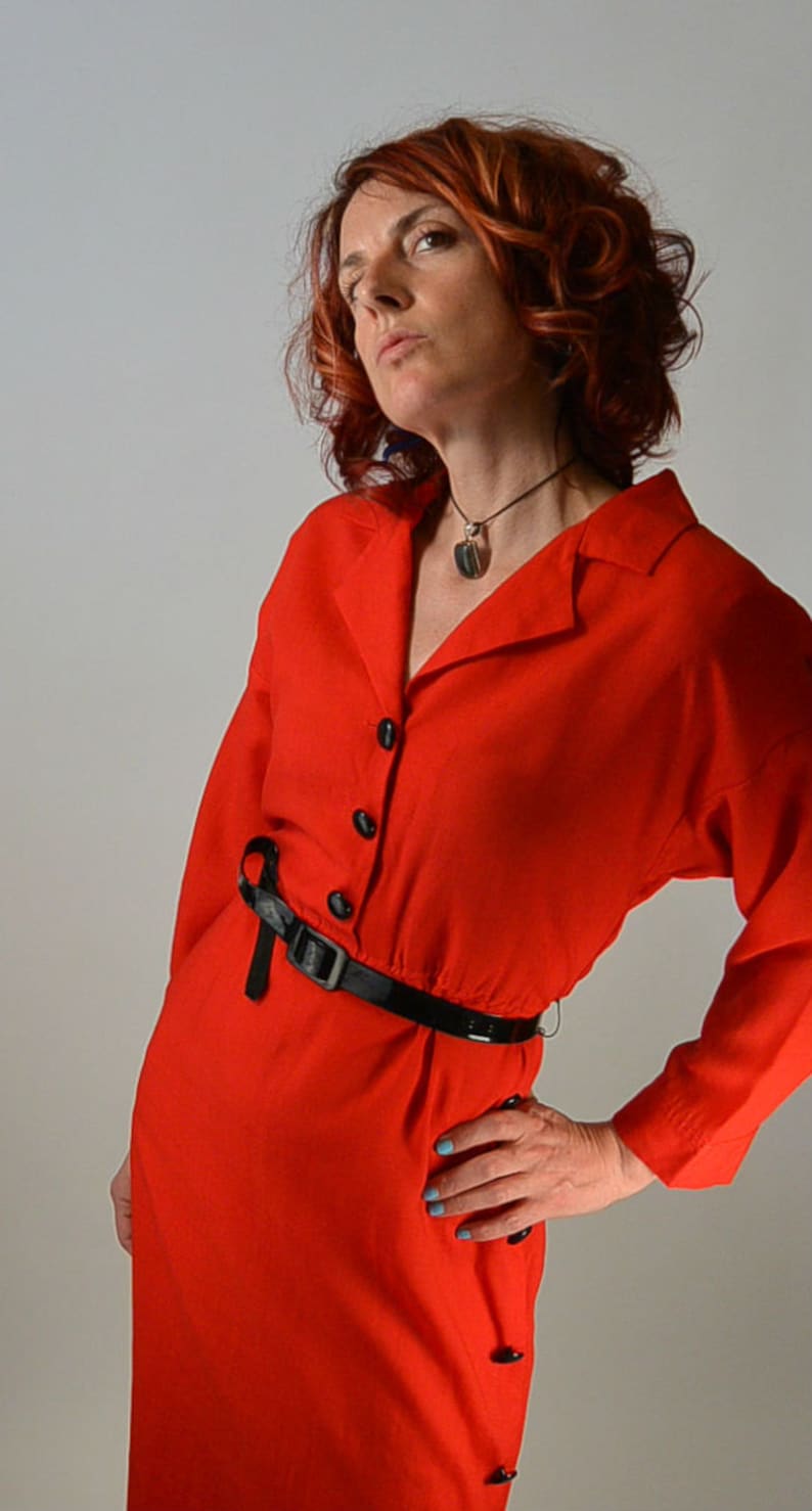 Bright Red Secretary 80s Dress// 80s Dress// Secretary Dress// Red ...