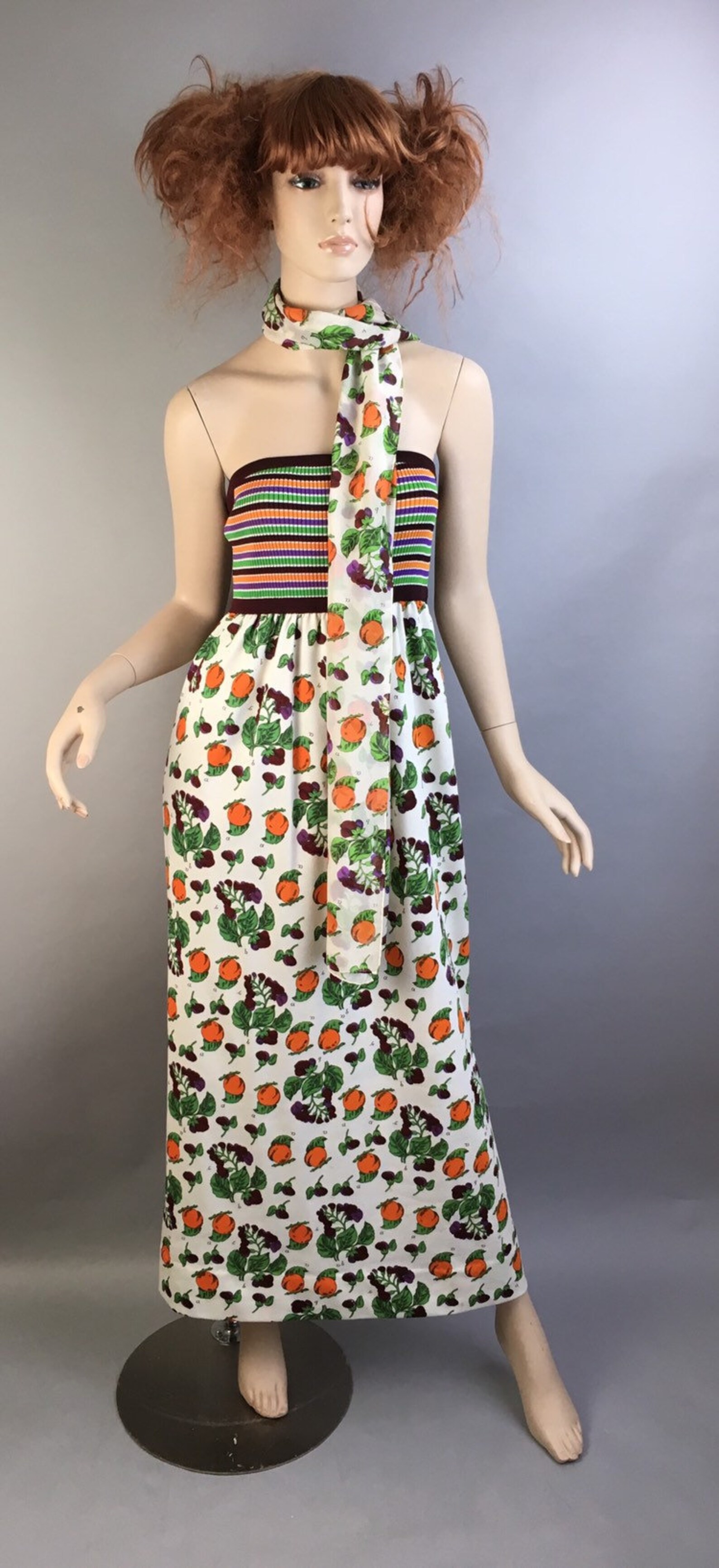 Vintage Sun Dress// Maxi 60s Dress// Fruit Print 60s Maxi Sun Dress - Etsy