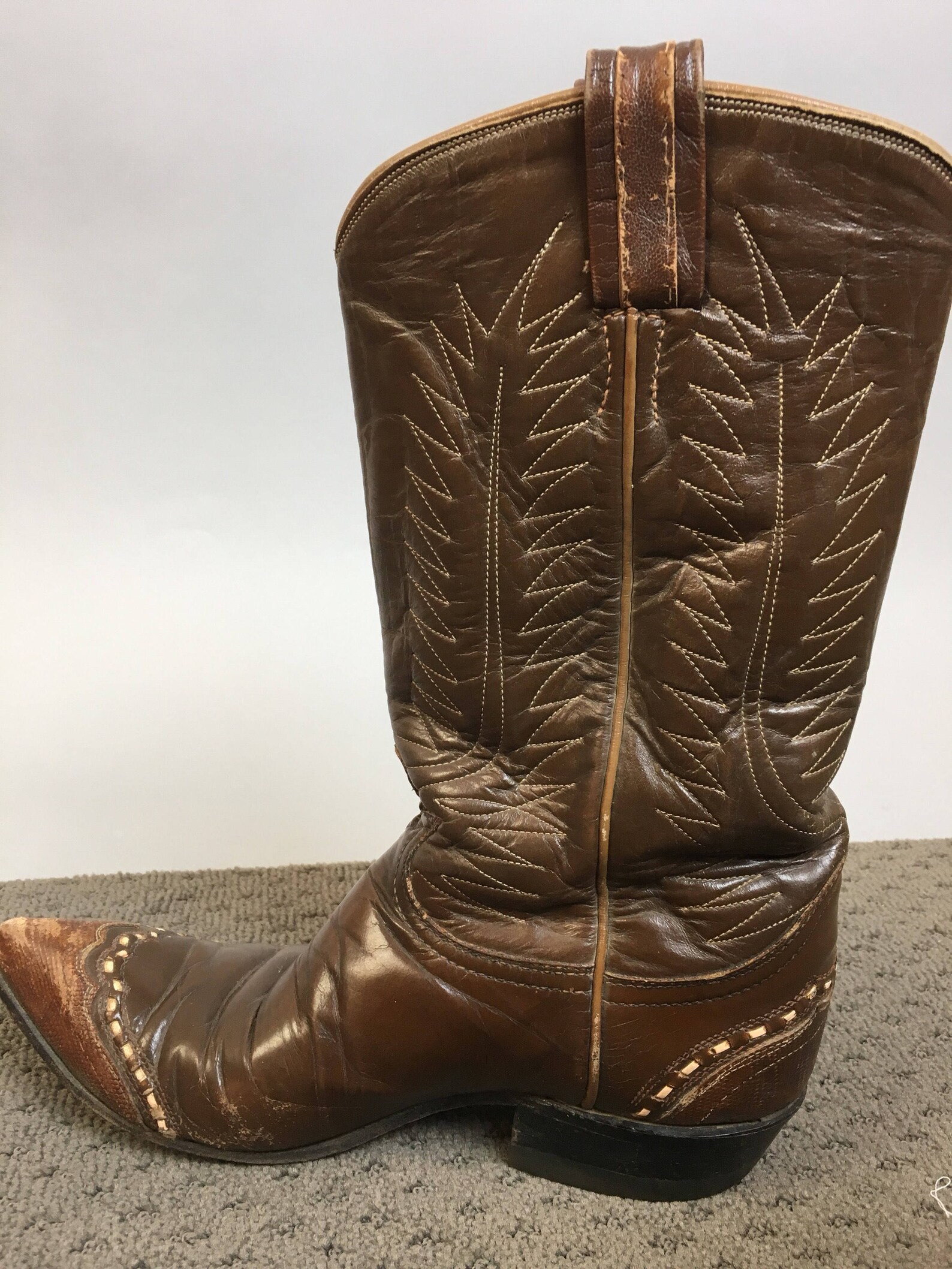 Vintage Tony Lama Boots//brown Leather and Snakeskin Cowboy - Etsy