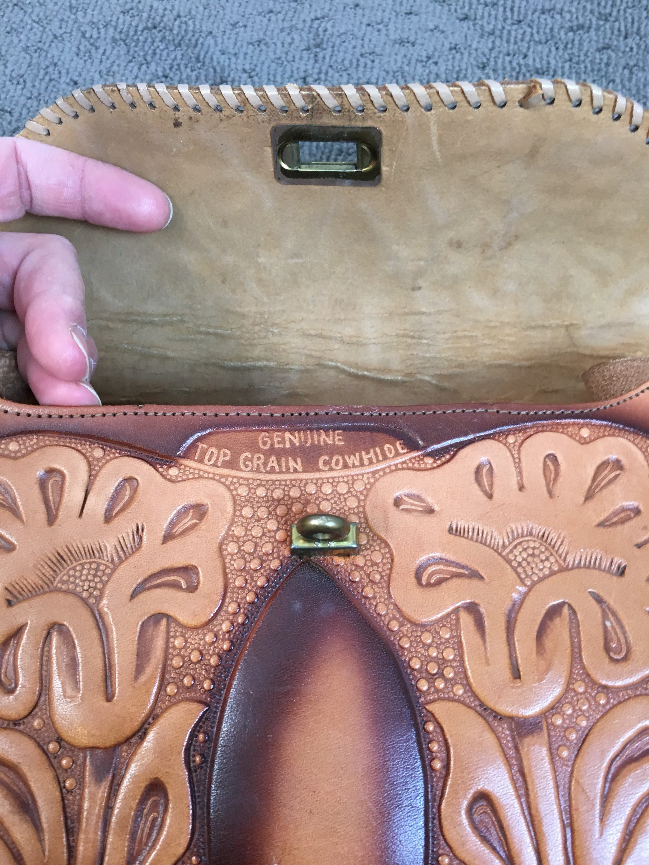 60s Tooled Leather Purse// Vintage Hand Tolled Leather Handbag// 60s ...