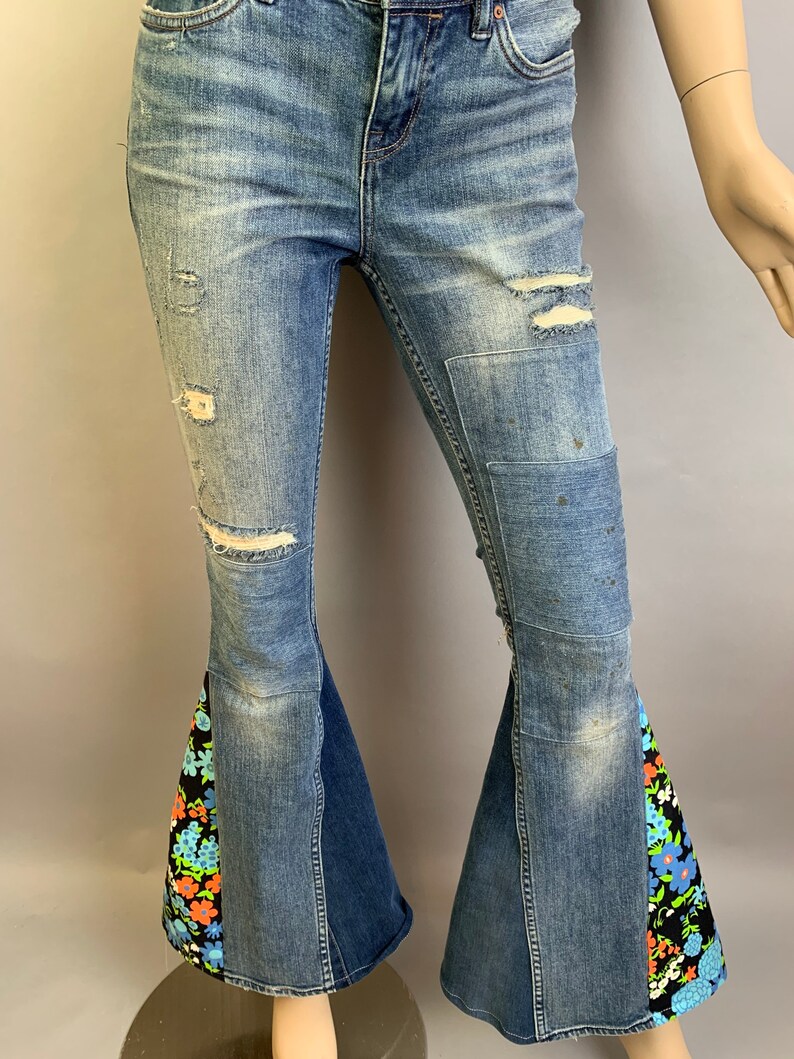 Vintage Style Bell Bottom Jeans// Up-cycled Flared Leg Denim// 70s ...
