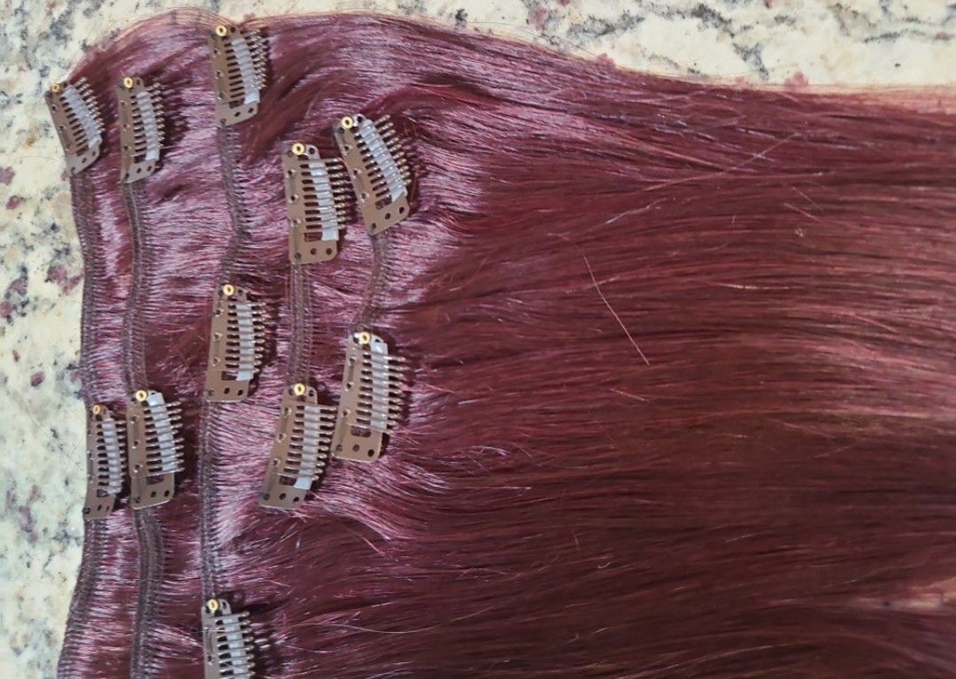 Stunning Brand New Burgundy Color Real Hair 10 Inch Human Hair Clip in ...