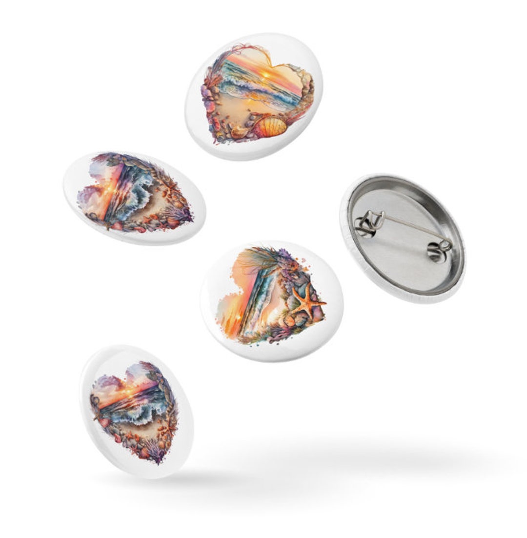 Set of 5 Custom-designed Beach Scene Button Pins Local Arizona Seller ...