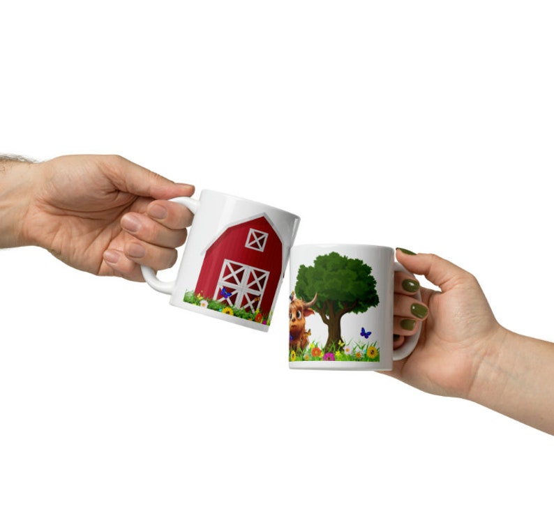 Custom Design Happy Cartoon Farm Scene Coffee Mug Local - Etsy