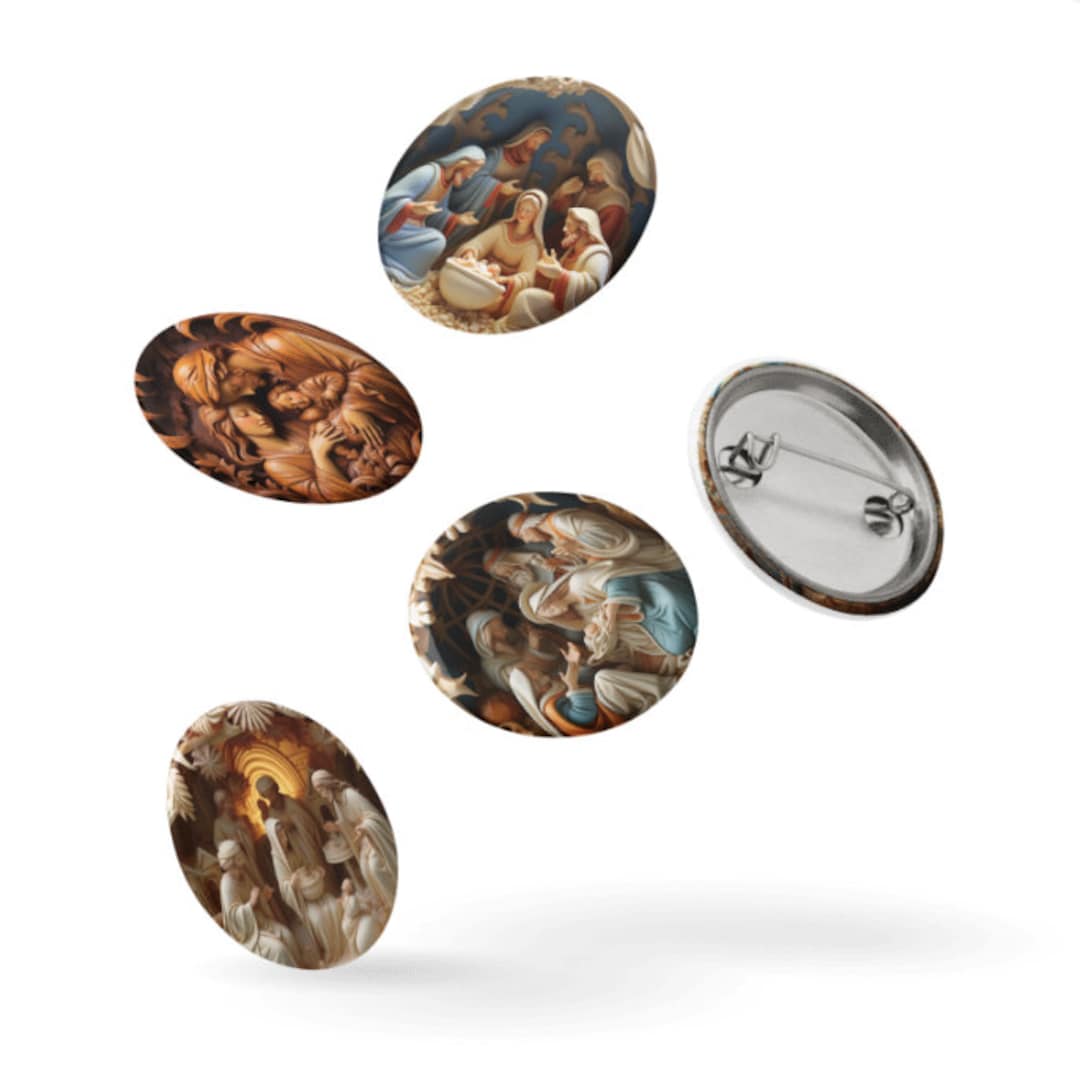 Set of 5 Nativity Scene Button Pins - Etsy