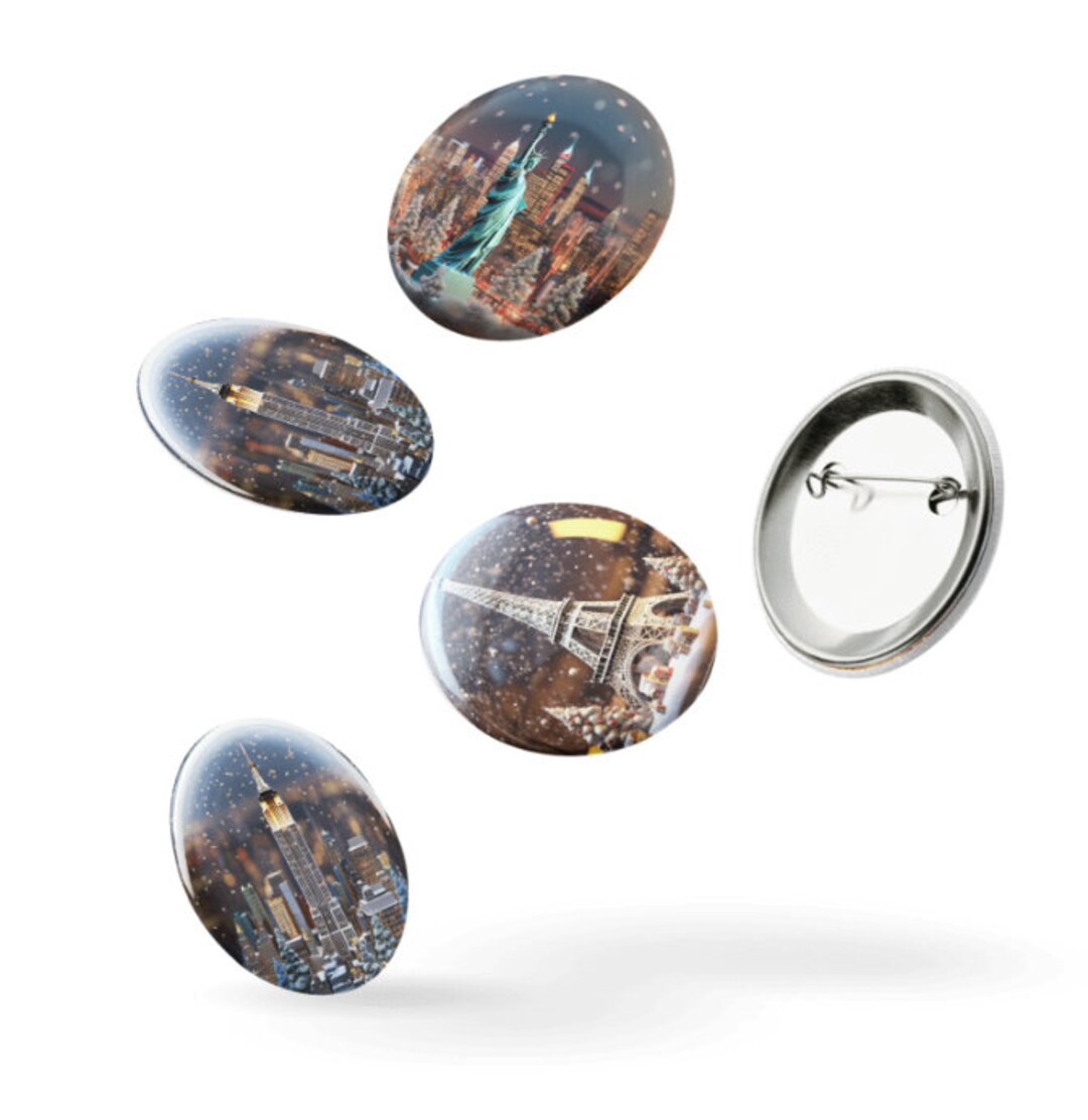 Set of 5 New York and Paris Buttons Available From a Local Seller USA ...