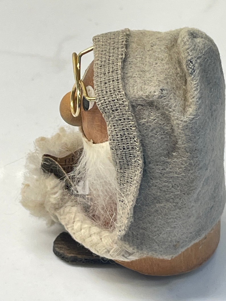 Sweet Wooden Figurine Mid Century Figurine Old Man/dwarf Wearing Wire ...