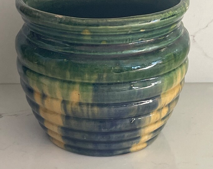Mccoy Pottery Beehive Jardiniere, 1920’s to 1930’s, Drip Glaze in Blue ...