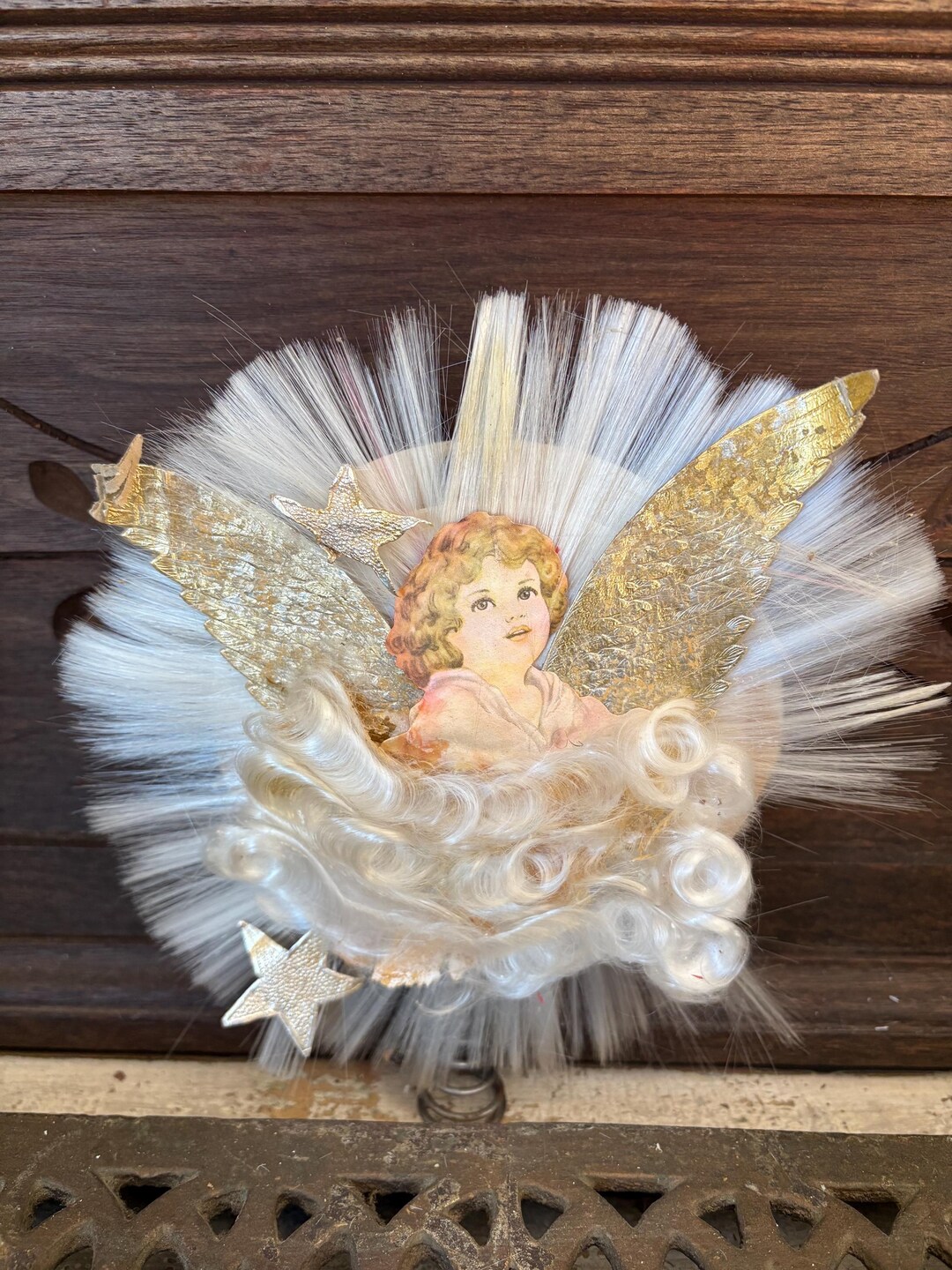 Beautiful Spun Glass Fiber Angel Die Cut Fiber Starburst Vintage ...