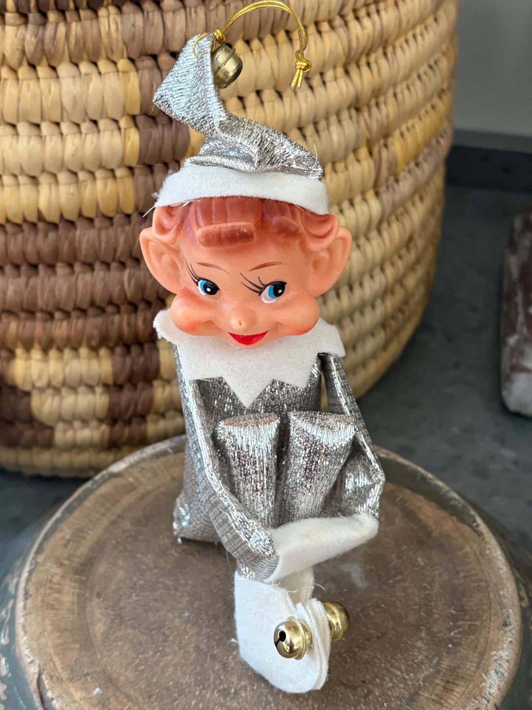 Vintage Elf Doll Knee Hugger, Pixie Elf Shelf Sitter , Mid Century Red ...