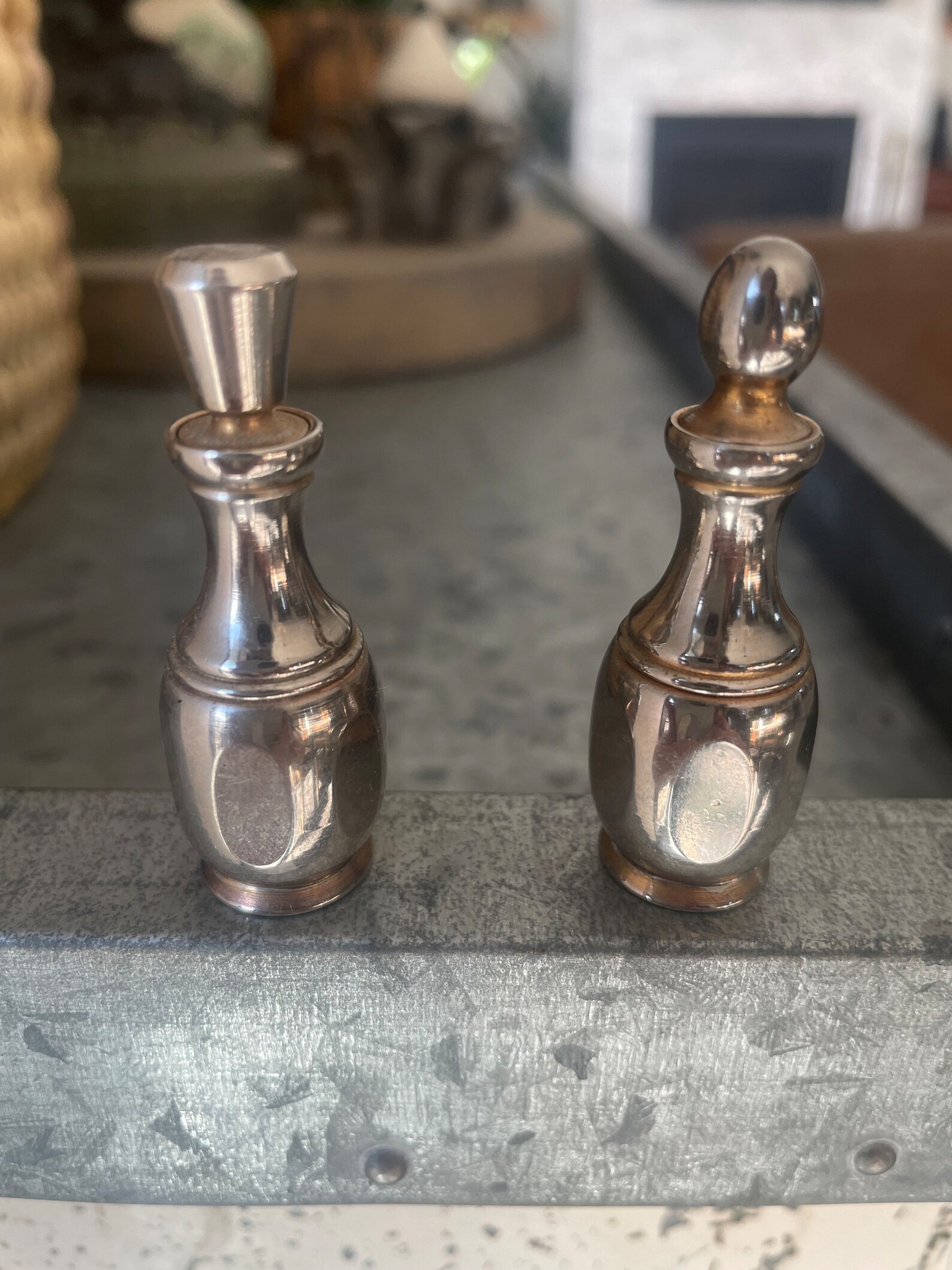 Set of 2 Miniature Silver Perfume Bottles. Made in France. Pat Applied ...