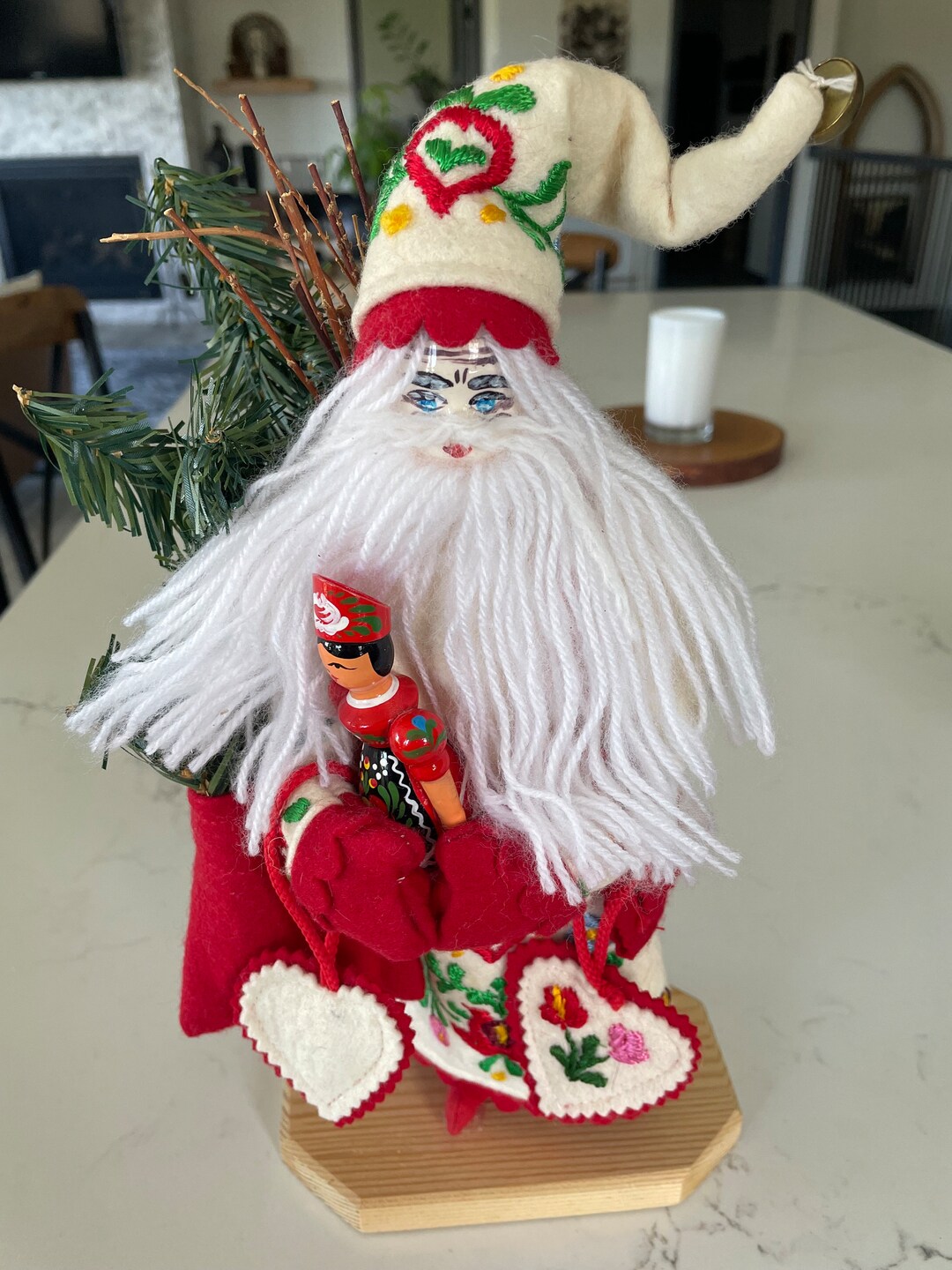Hungarian Santa Claus Figurine Handmade W/ Embroidered Kalosca Wool ...