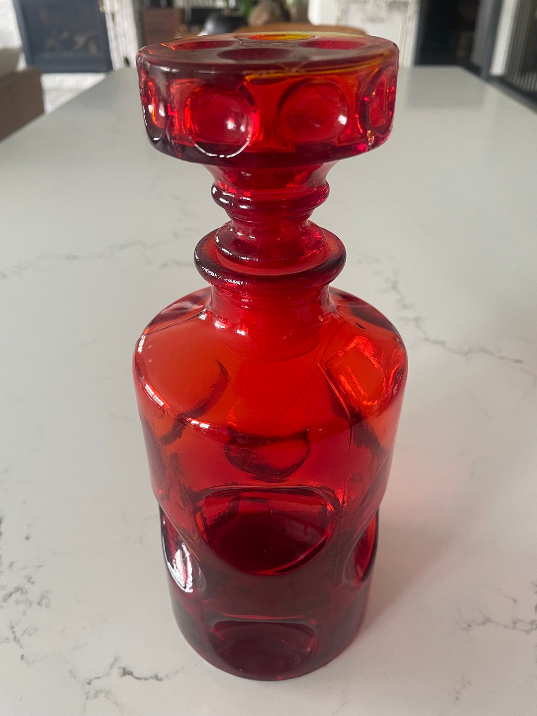 Italy Ruby Red Bubble Glass Bottle Decanter With Stopper - Empoli ?? 9. ...