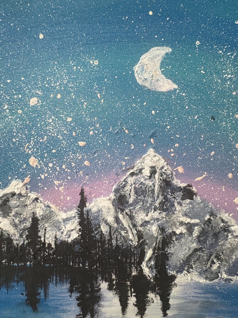 Mountain Nightscape Painting, Tree Shadows, 11x14" Original Art - Etsy