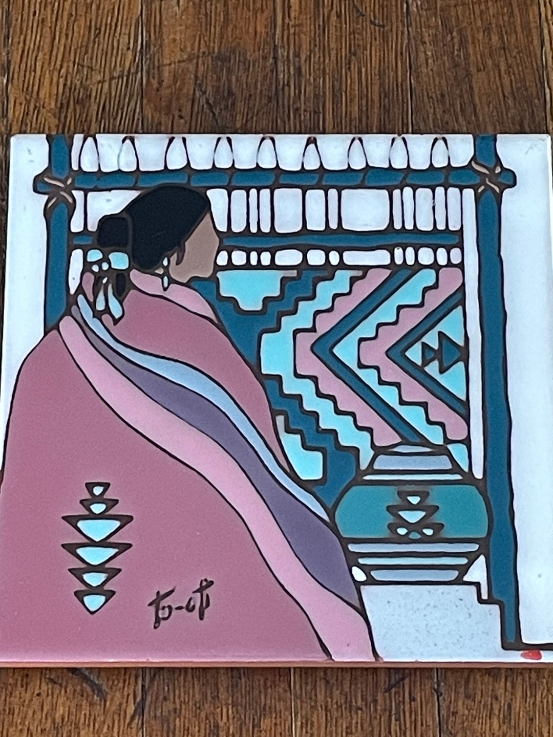 Vintage Decorative Tile Earthtones Tile Trivet Native Woman Weaving ...