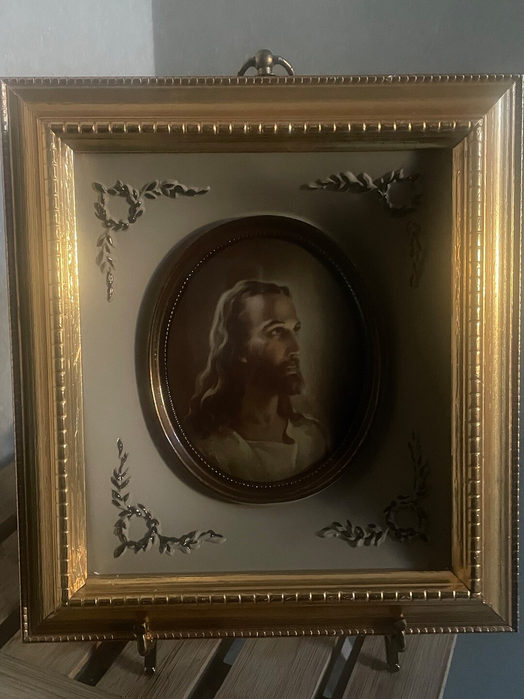 Vintage Gold Metal Shadow Box Framed Litho of Jesus Christ - Religious ...