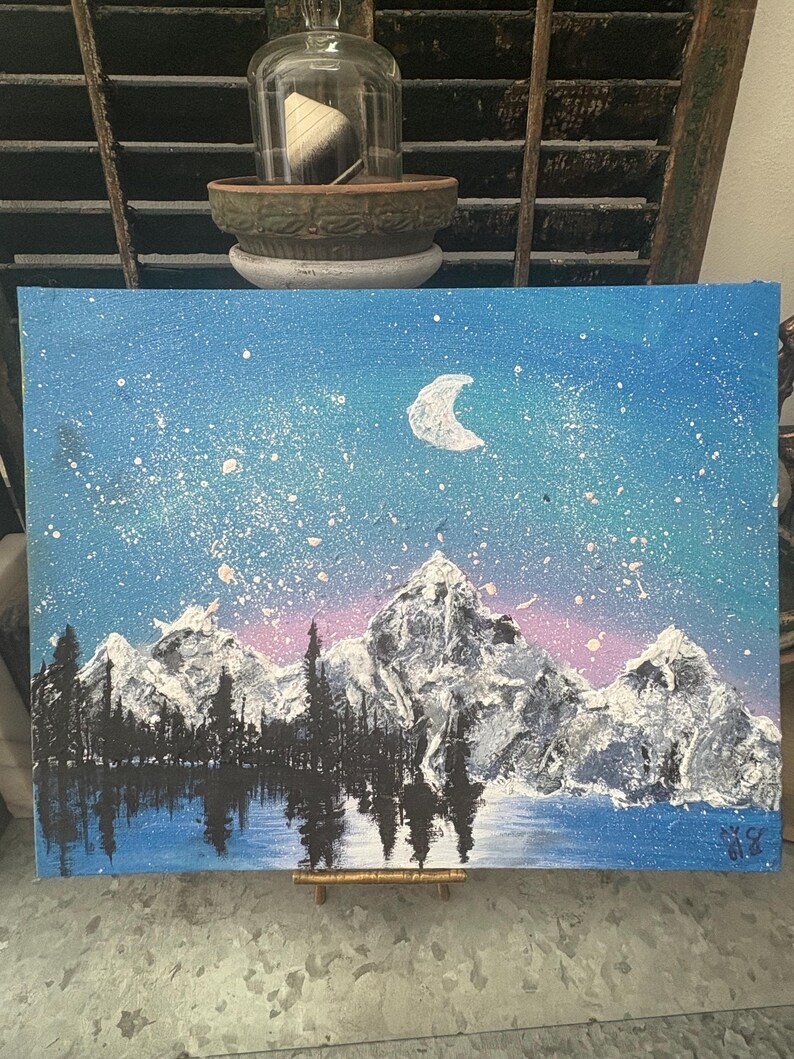 Mountain Nightscape Painting, Tree Shadows, 11x14" Original Art - Etsy