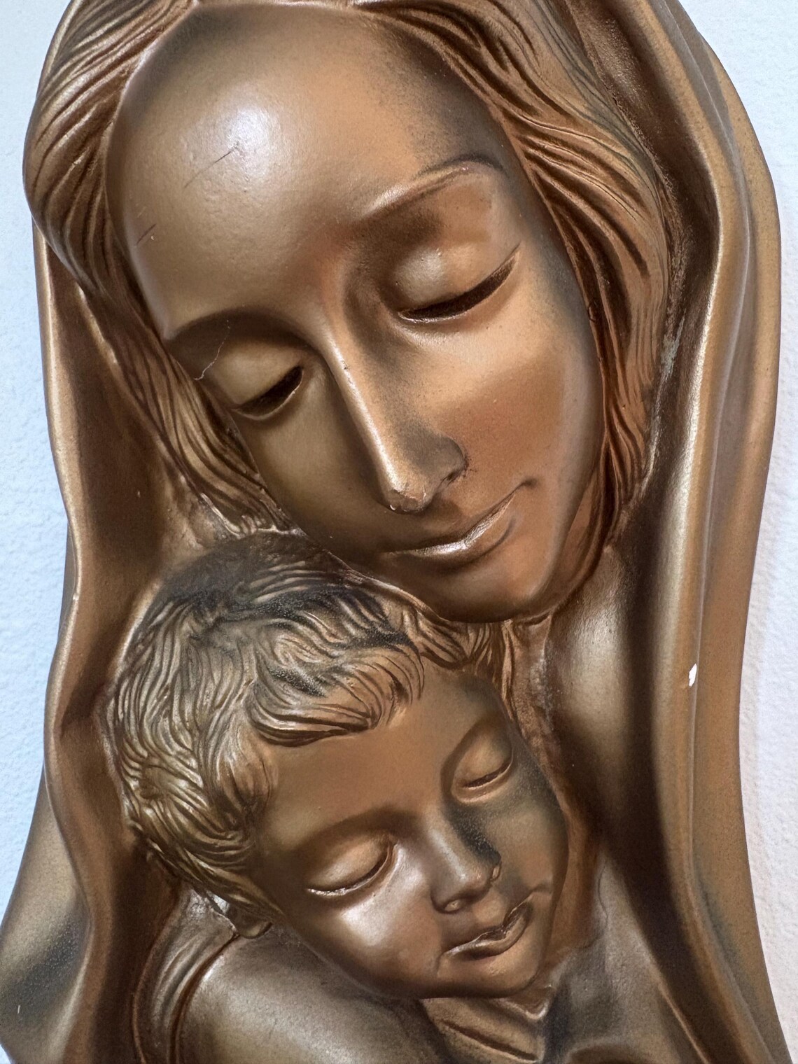 Religious Painted Gold Plaster Statue Featuring Virgin Mary Holding the ...