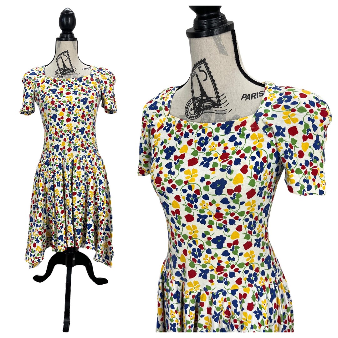 Vintage 80's Adrienne Vittadini Floral A-symmetrical Hem Sun Dress ...