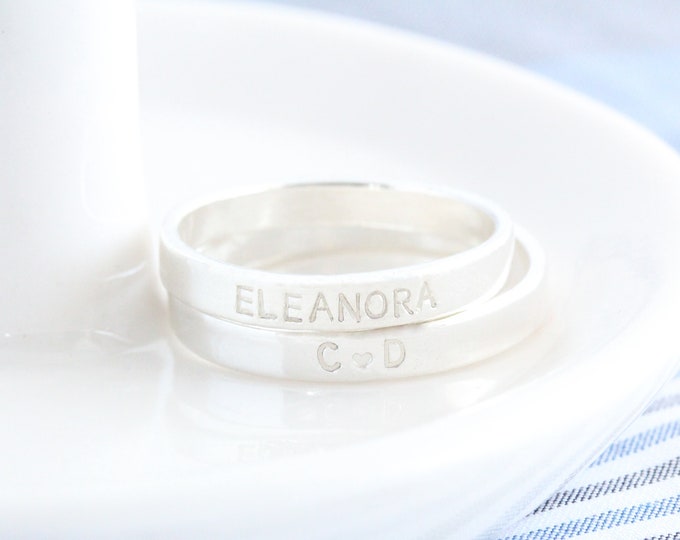 Sideway Initial Ring • Sterling Silver Ring • Stacking Ring • Custom Name Ring • Personalized ...