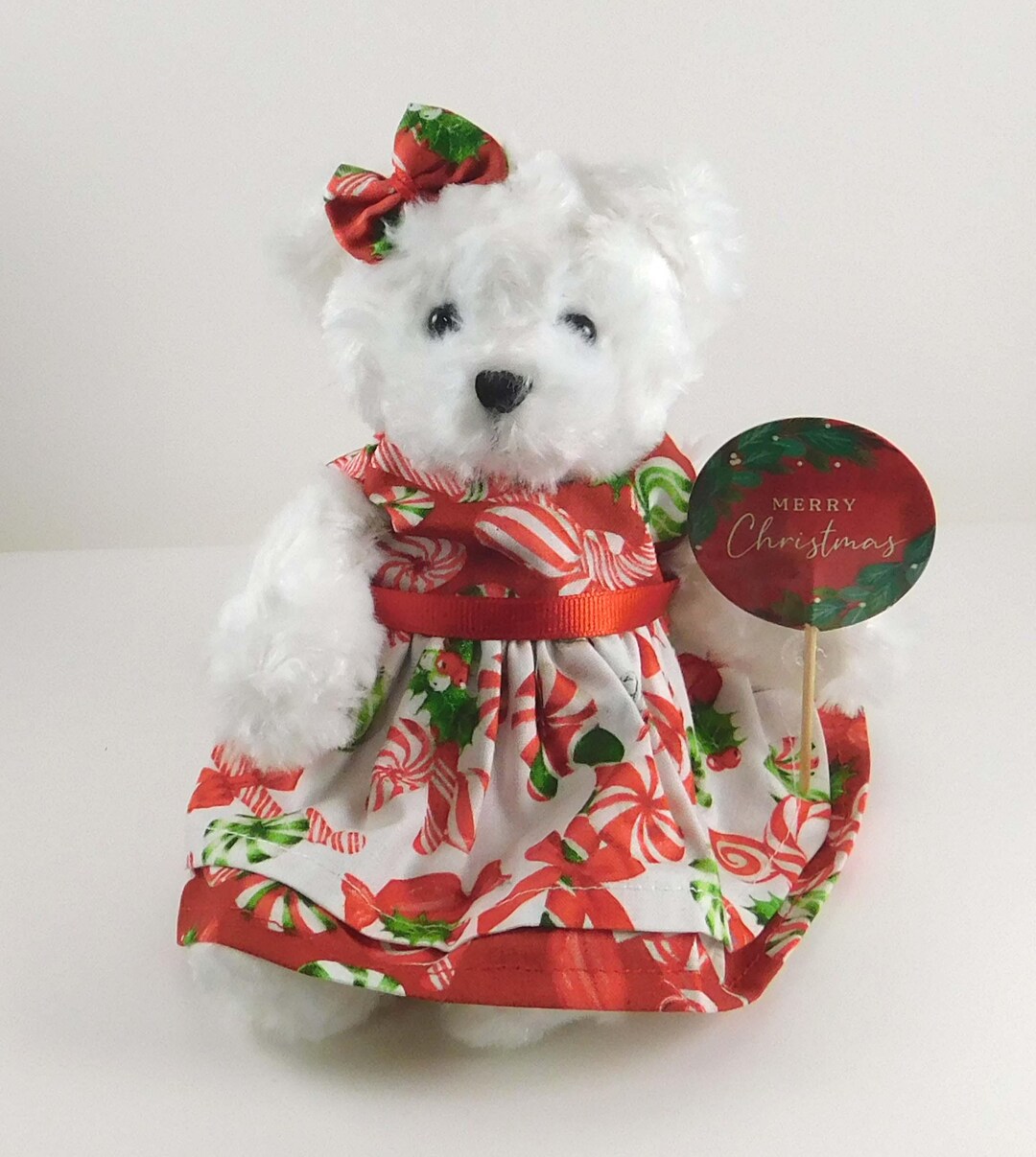 Merry Christmas Teddy Bear: Plush Candy Cane Dress, Holiday Decor - Etsy