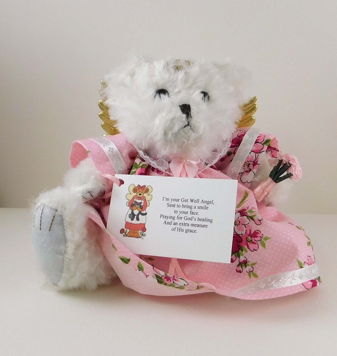 Get Well Angel Teddy Bear Gift: Pink Floral Dress, Encouragement Poem ...