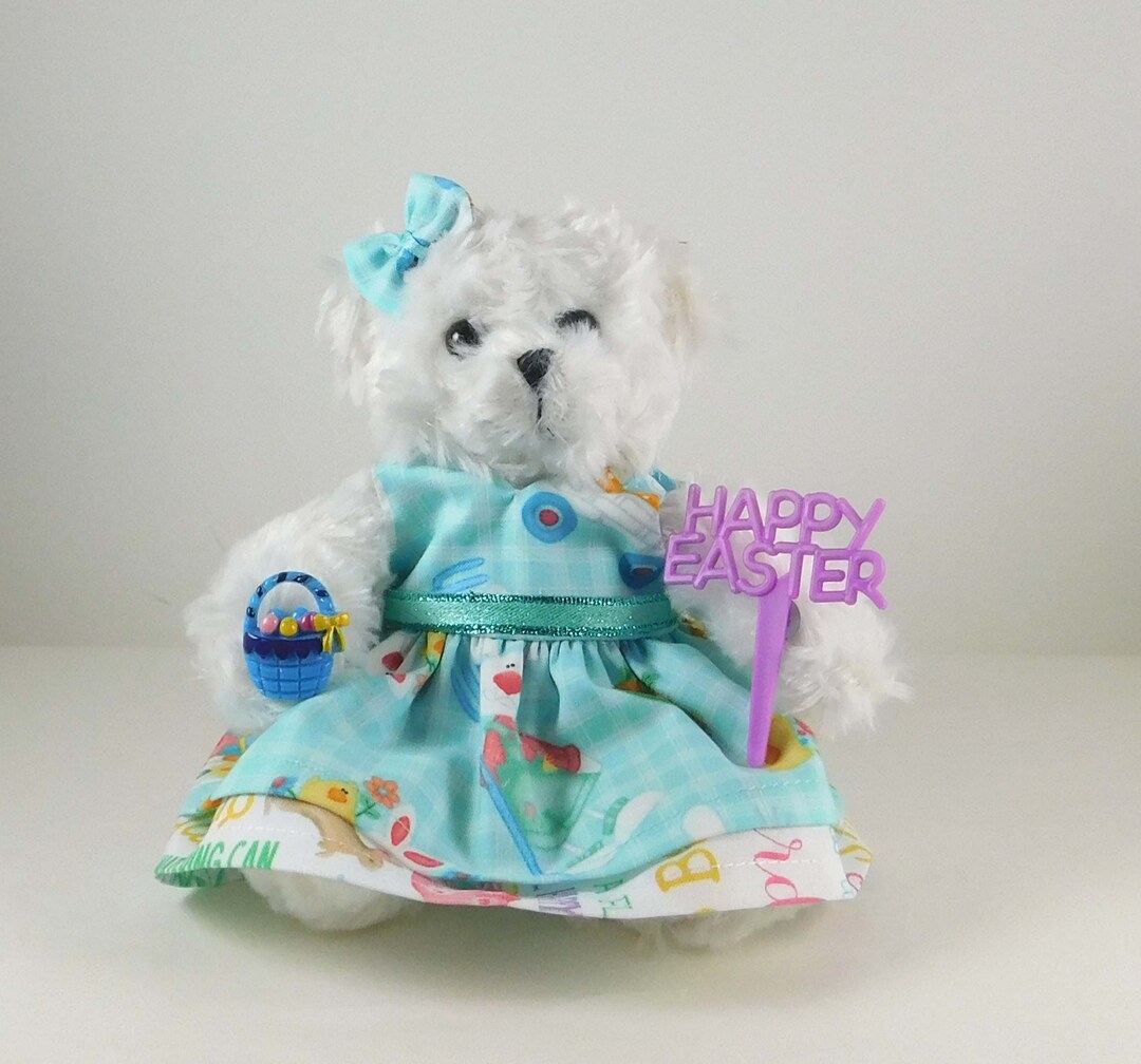Easter Teddy Bear Gift: Turquoise Spring Dress, Bunny Print - Etsy