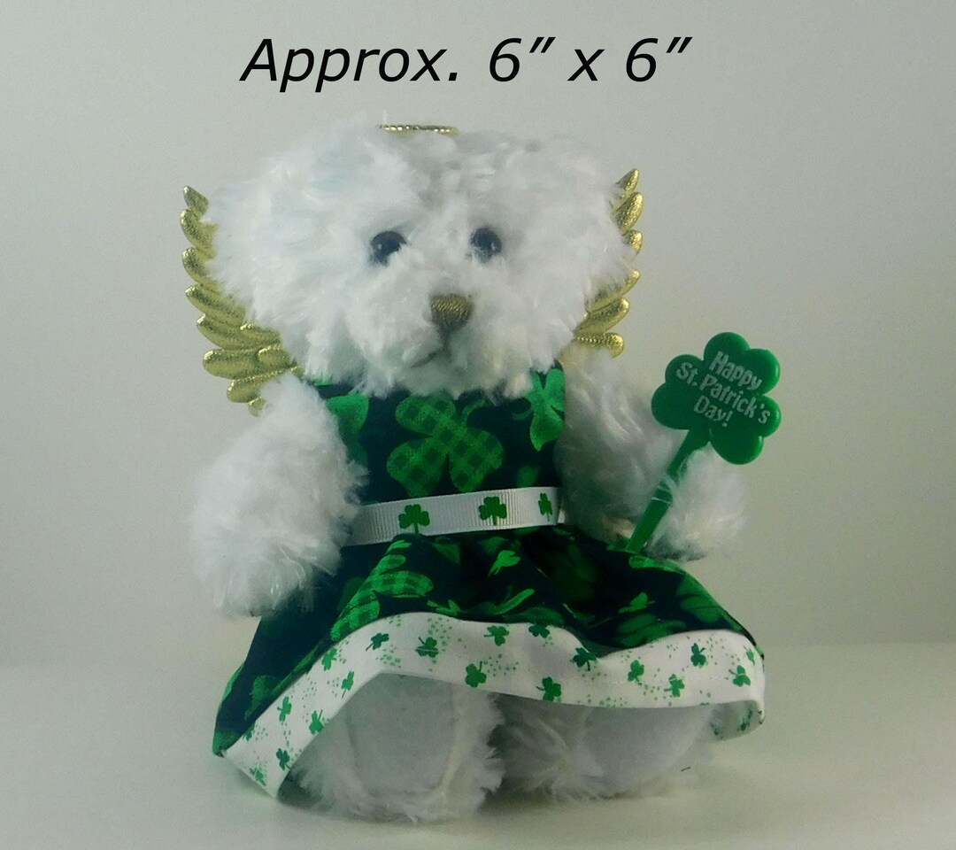 St Patrick Day Teddy Bear Angel Decoration, Luck of the Irish Shamrock ...